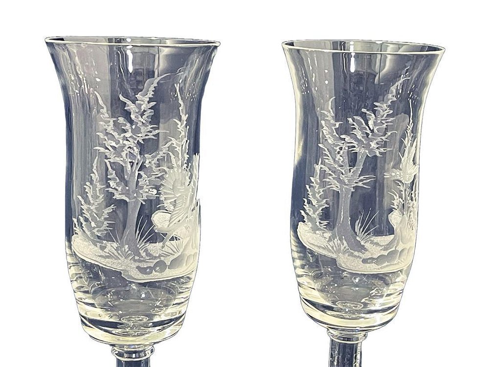 Engraved Drinking Glasses with a Landscape and Bird Scene, 1970s, Set ...