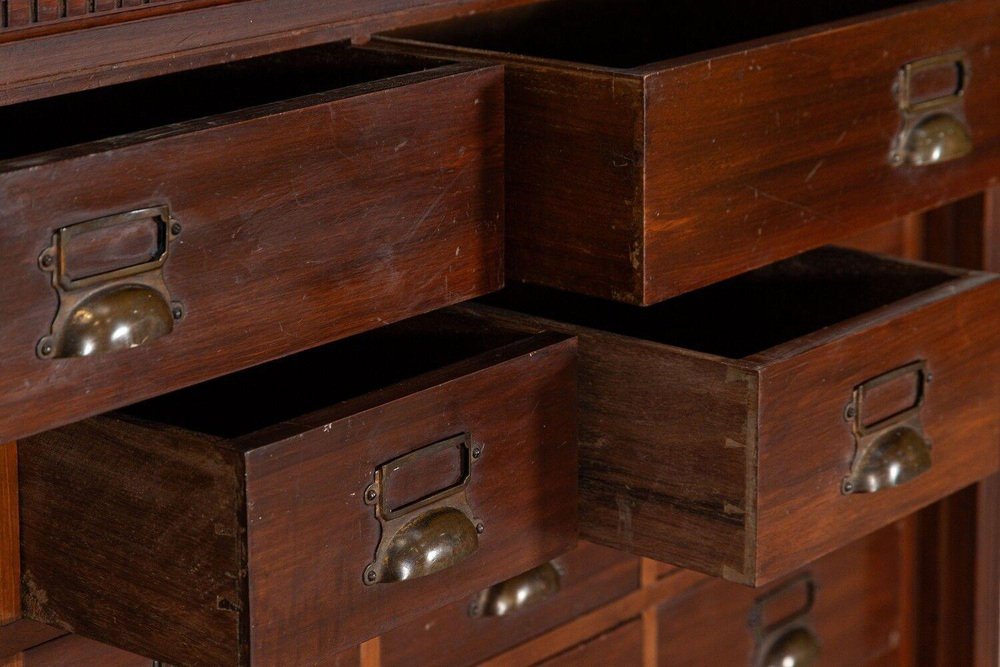Large 19th Century English Walnut Apothecary Bank Drawers, 1890s for ...