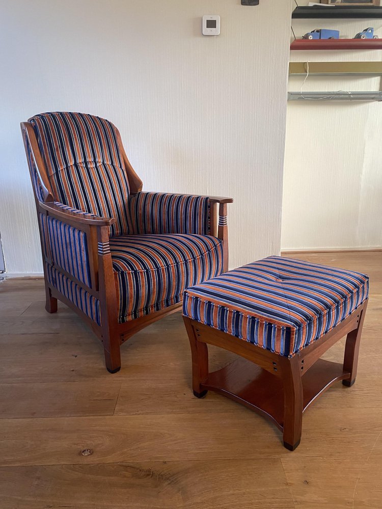 Set of Art Deco Model Horta Lounge Chair with Footstool by Schuitema ...