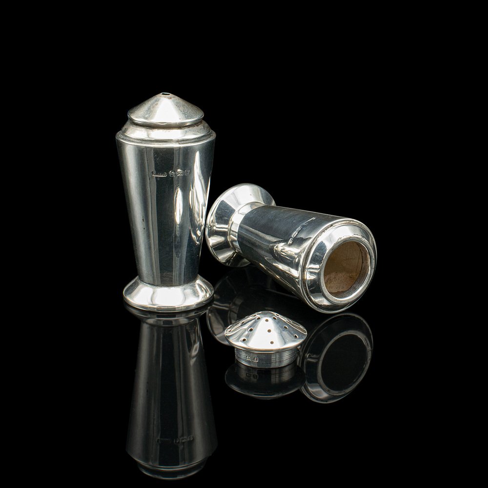 Vintage Art Deco English Condiment Set in Silver, 1930s, Set of 3 for ...