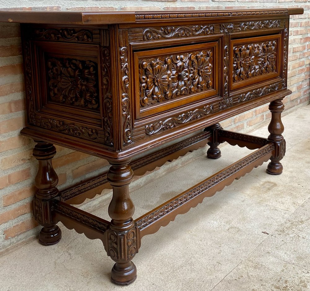 Spanish Console Table with Four Carved Drawers, 1930s for sale at Pamono