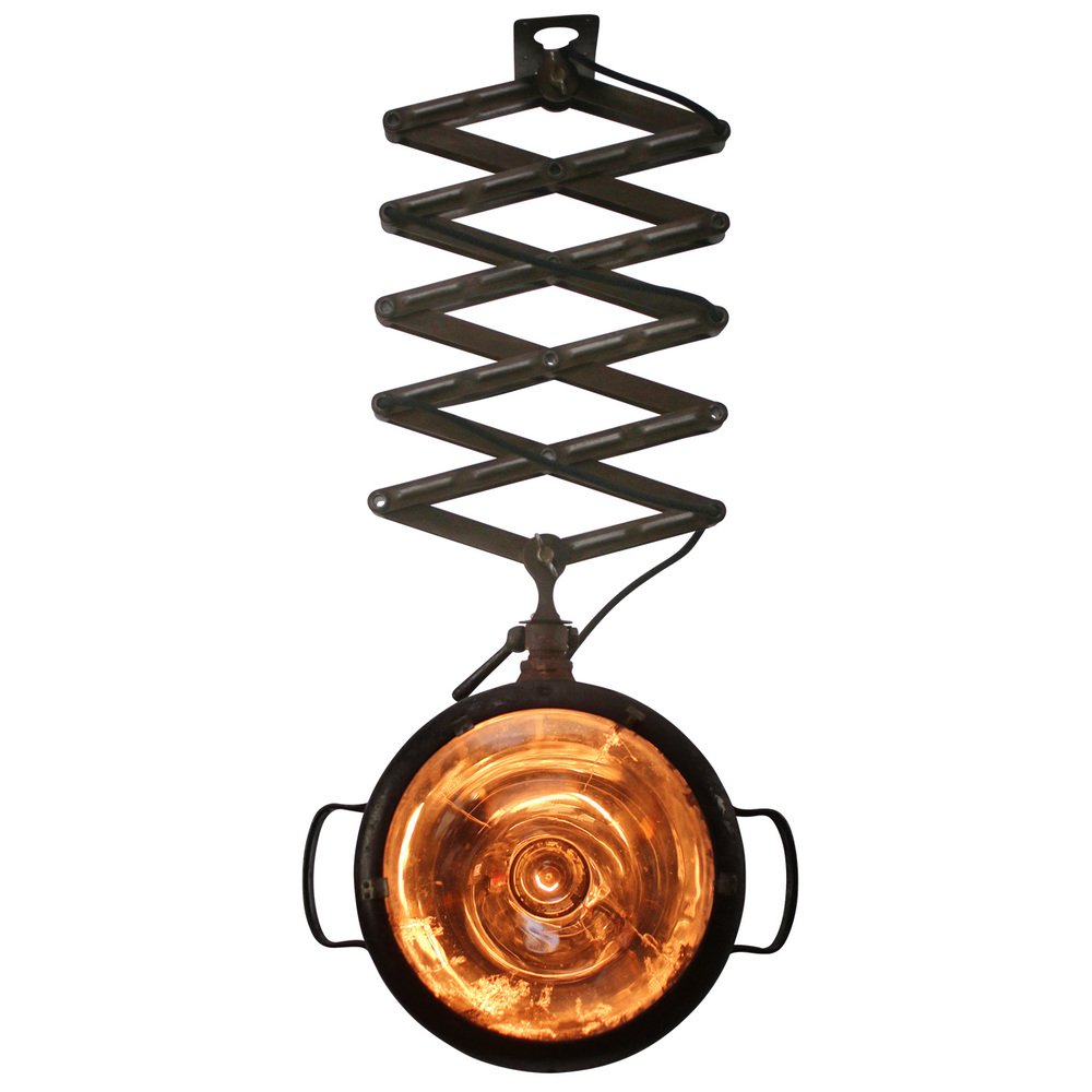Vintage Industrial Black Metal Clear Glass Scissor Light for sale at Pamono