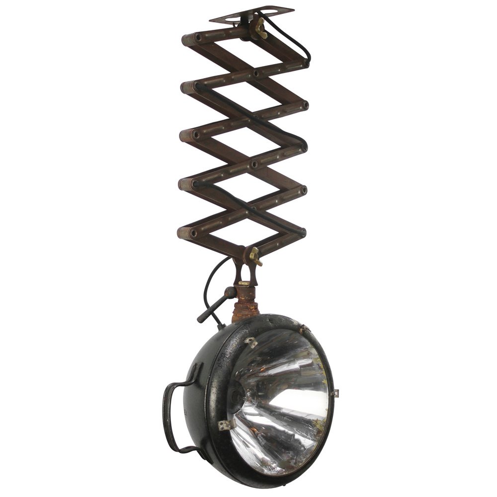 Vintage Industrial Black Metal Clear Glass Scissor Light for sale at Pamono