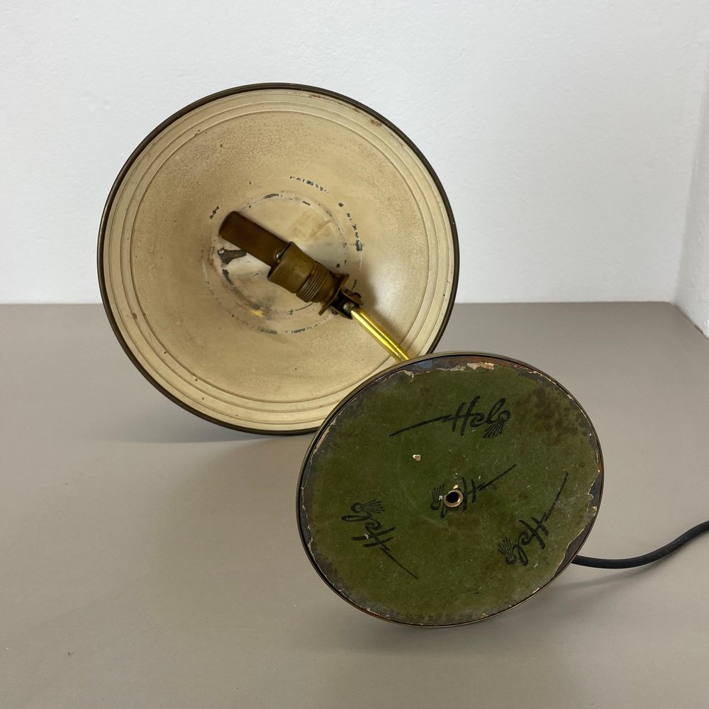 German Bauhaus Brass and Green Metal Table Light attributed to Helo ...