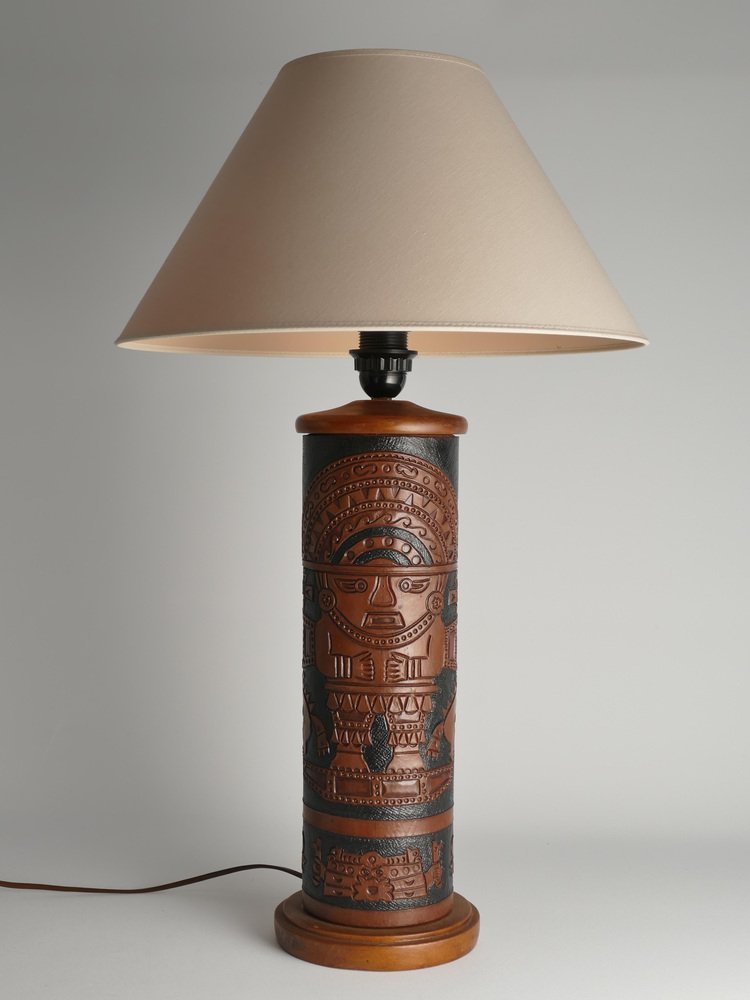 Mid-Century Modern Aztec Motif Hand Tooled Leather Table Lamp for sale ...