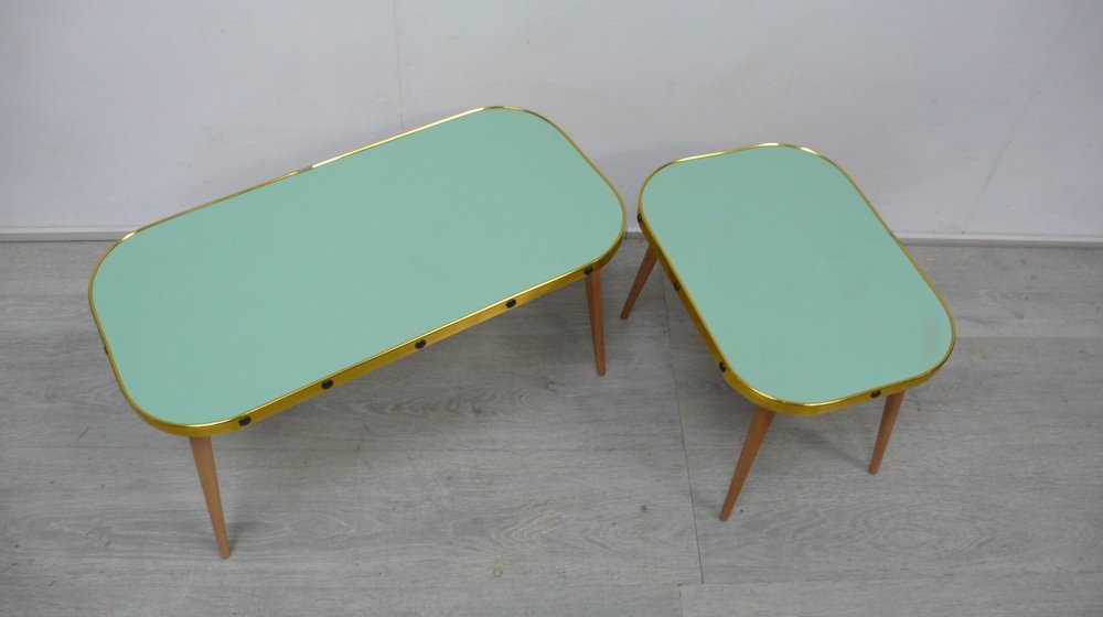 Small Mid-Century German Rectangular Side Tables with Green Vinyl Tops ...