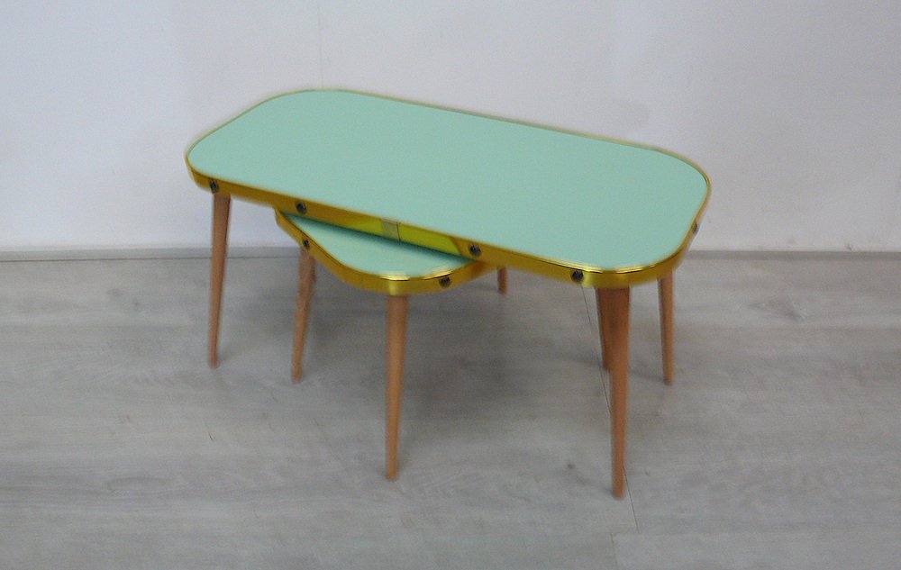 Small Mid-Century German Rectangular Side Tables with Green Vinyl Tops ...