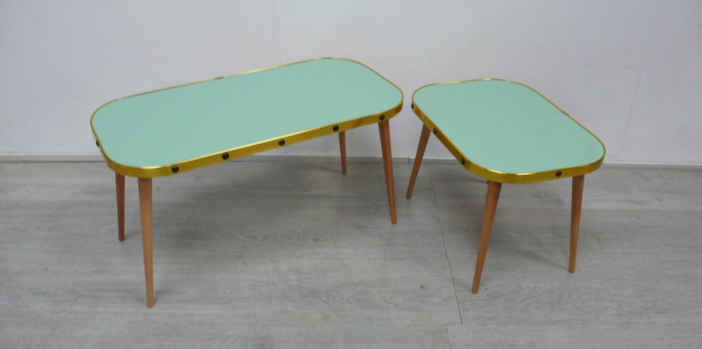 Small Mid-Century German Rectangular Side Tables with Green Vinyl Tops ...