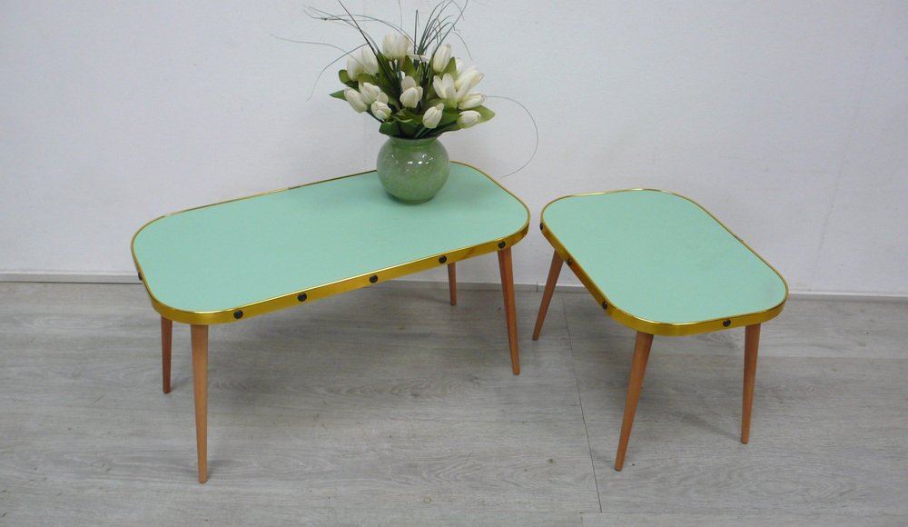 Small Mid-Century German Rectangular Side Tables with Green Vinyl Tops ...