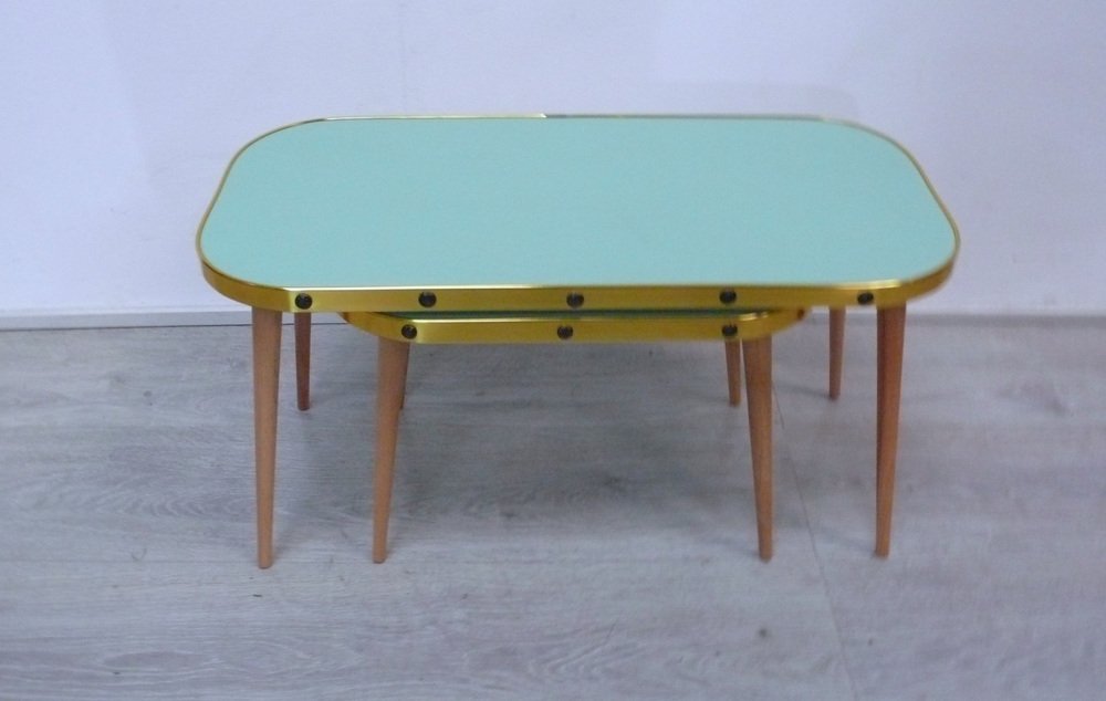 Small Mid-Century German Rectangular Side Tables with Green Vinyl Tops ...
