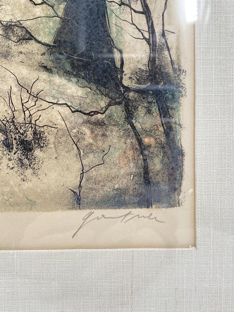 Bernard Gantner, Winter Landscape with Village, Color Lithograph, 20th ...