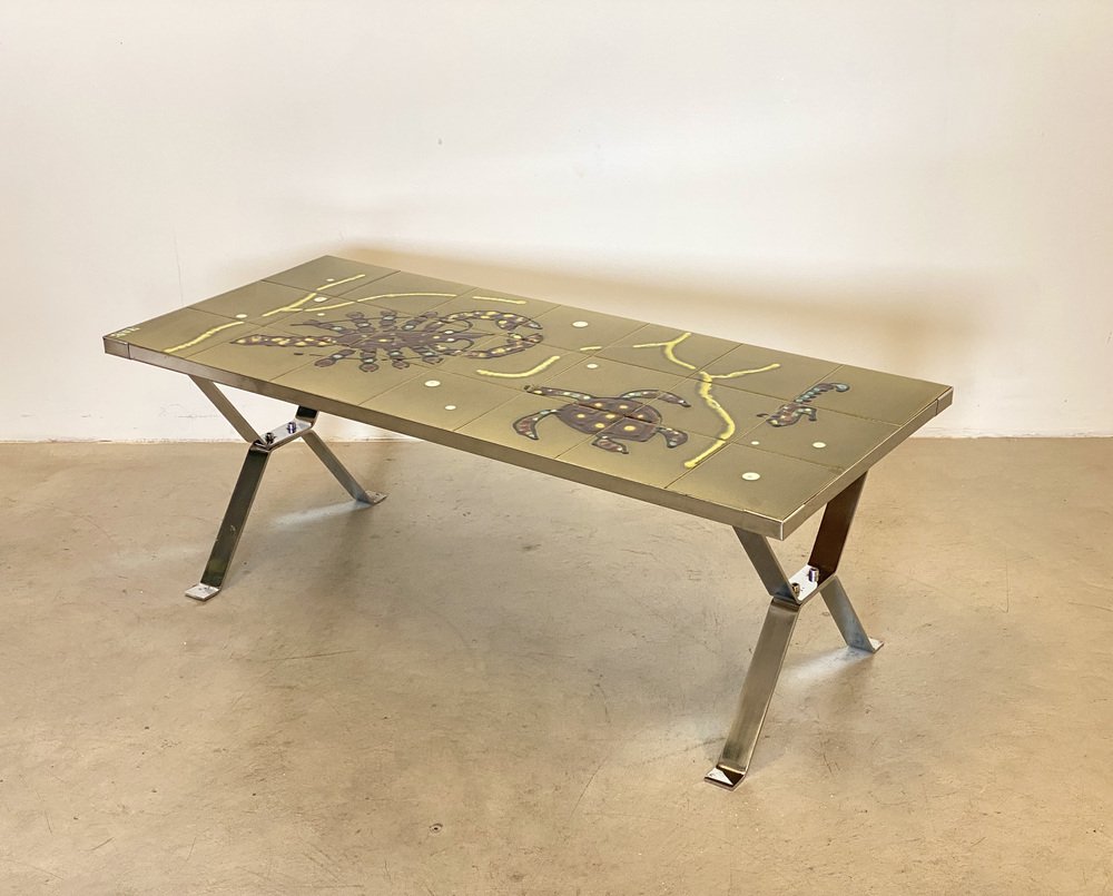 Steel Table with Ceramic Tile Top, 1960s for sale at Pamono