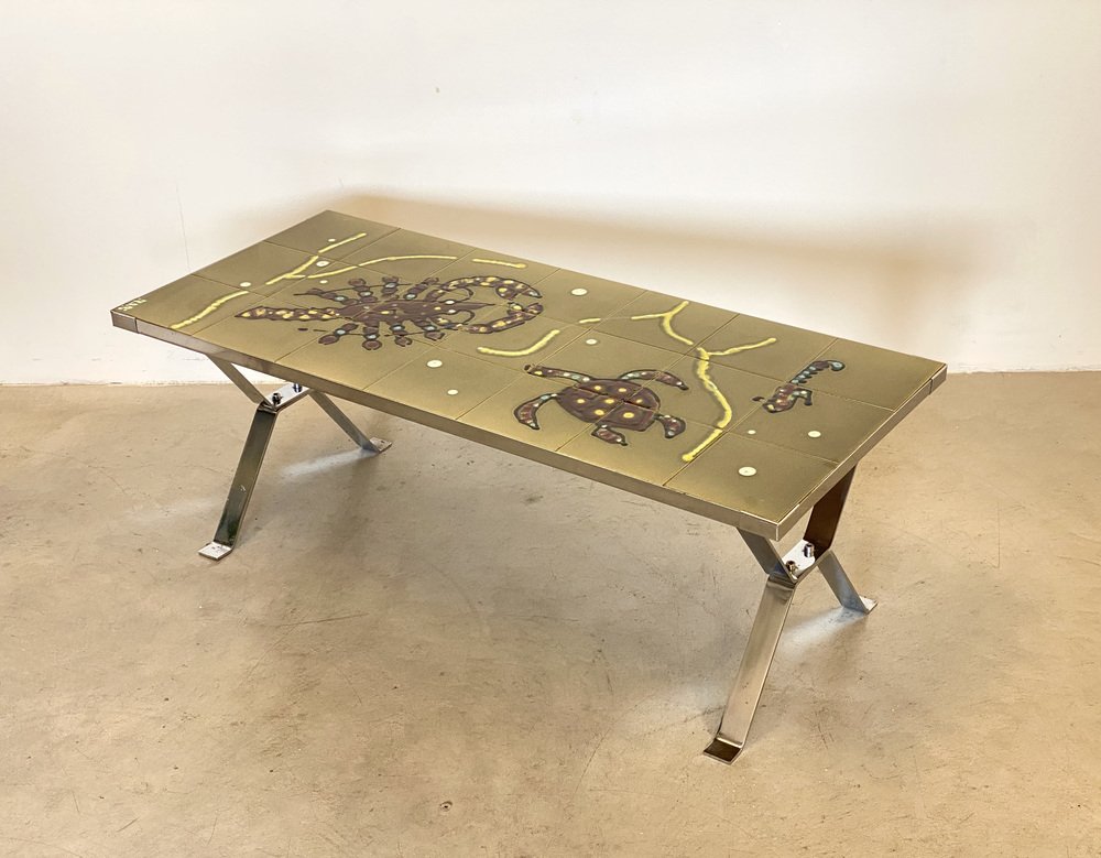Steel Table with Ceramic Tile Top, 1960s for sale at Pamono