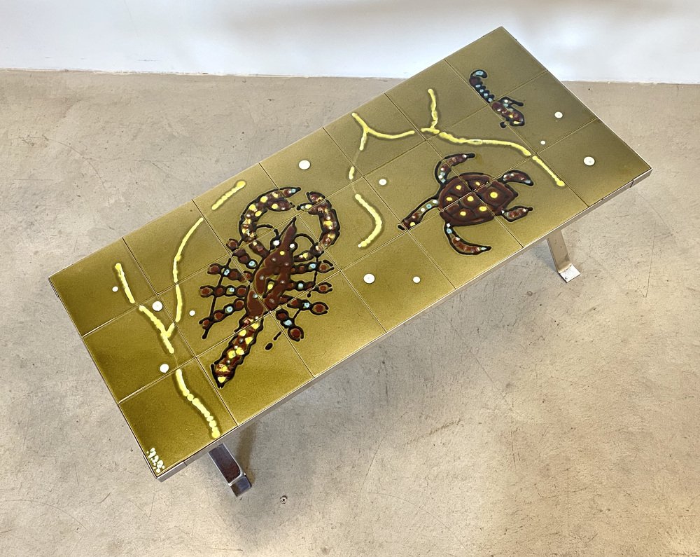 Steel Table with Ceramic Tile Top, 1960s for sale at Pamono