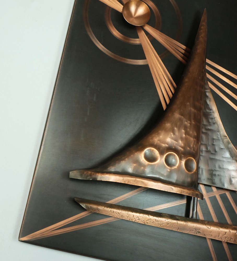 Mid-Century Copper Relief of Sailboat, 1950s for sale at Pamono