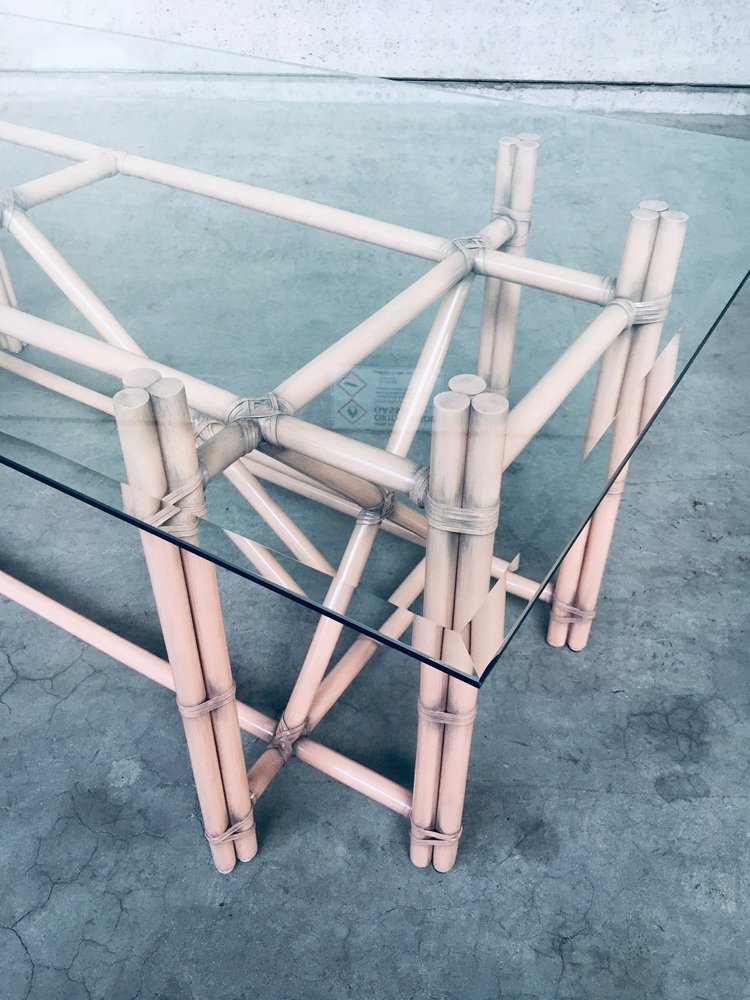 Organic Monumental Faux Bamboo Glass Top Dining Table in the style of ...