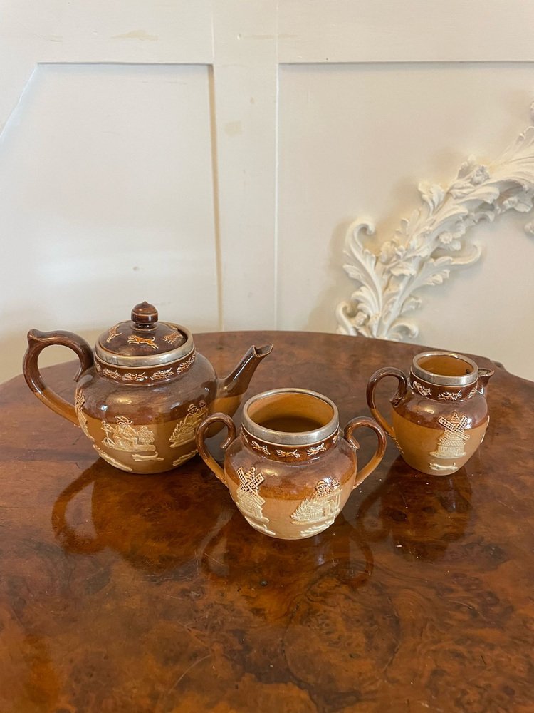 Antique Victorian Tea Set from Doulton, 1870s, Set of 3 for sale at Pamono