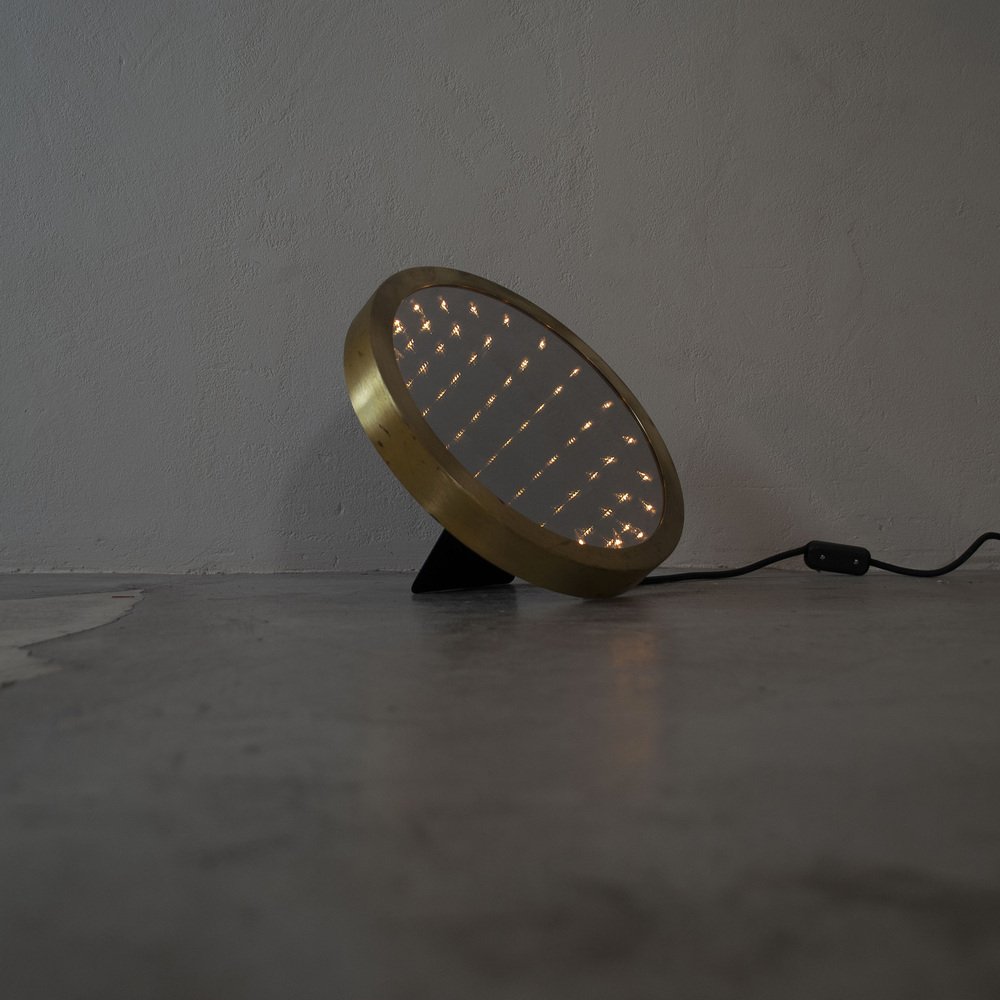 Illuminating Infinity Mirror with Brass Frame, 1970s for sale at Pamono
