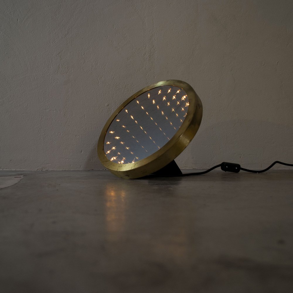 Illuminating Infinity Mirror with Brass Frame, 1970s for sale at Pamono