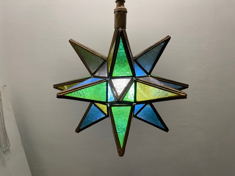 Vintage Glass Star Pendant Light, 1970s for sale at Pamono