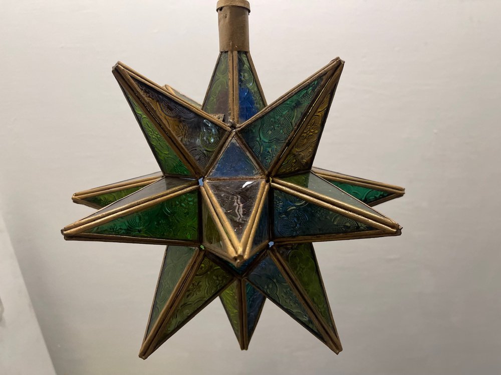 Vintage Glass Star Pendant Light, 1970s for sale at Pamono