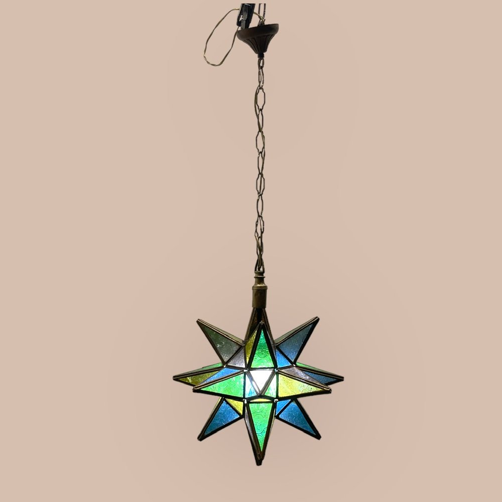 Vintage Glass Star Pendant Light, 1970s for sale at Pamono