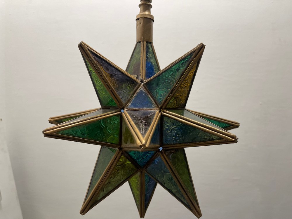 Vintage Glass Star Pendant Light, 1970s for sale at Pamono