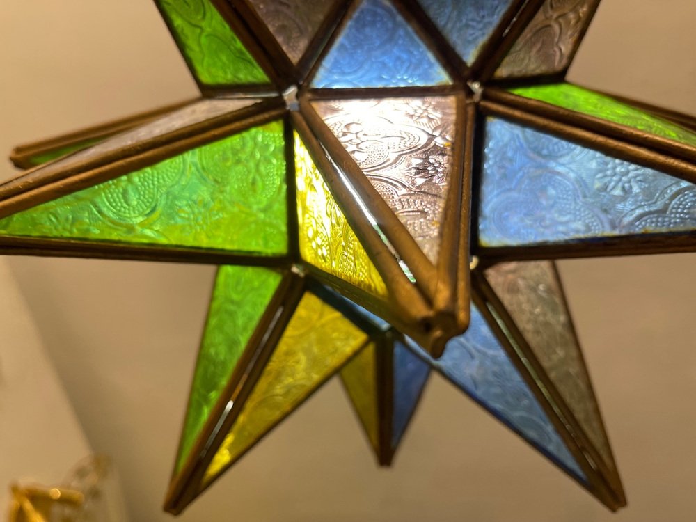 Vintage Glass Star Pendant Light, 1970s for sale at Pamono