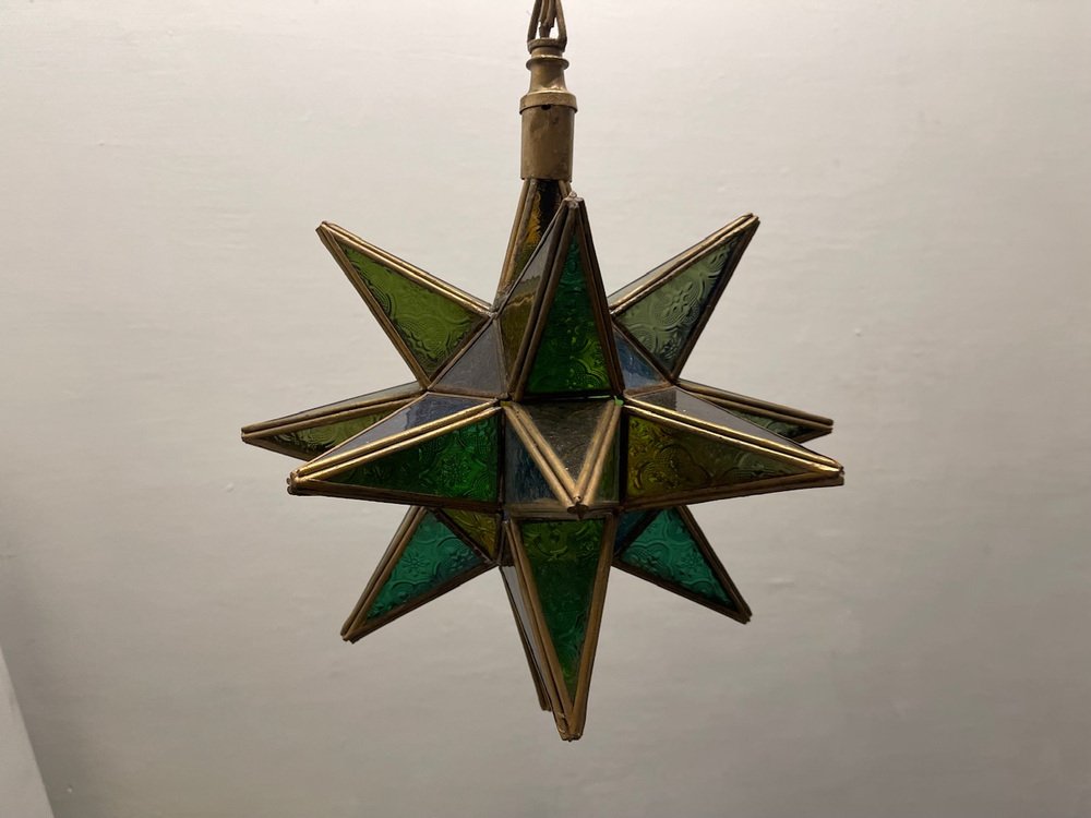 Vintage Glass Star Pendant Light, 1970s for sale at Pamono