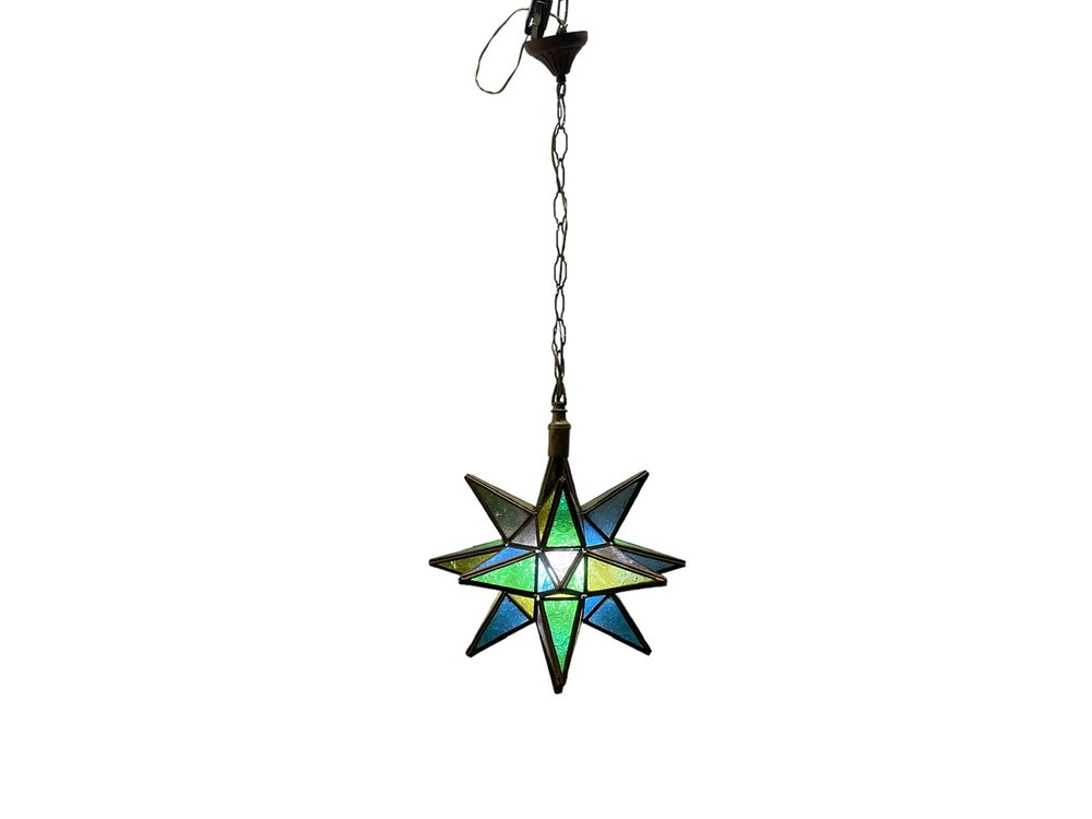 Vintage Glass Star Pendant Light, 1970s for sale at Pamono