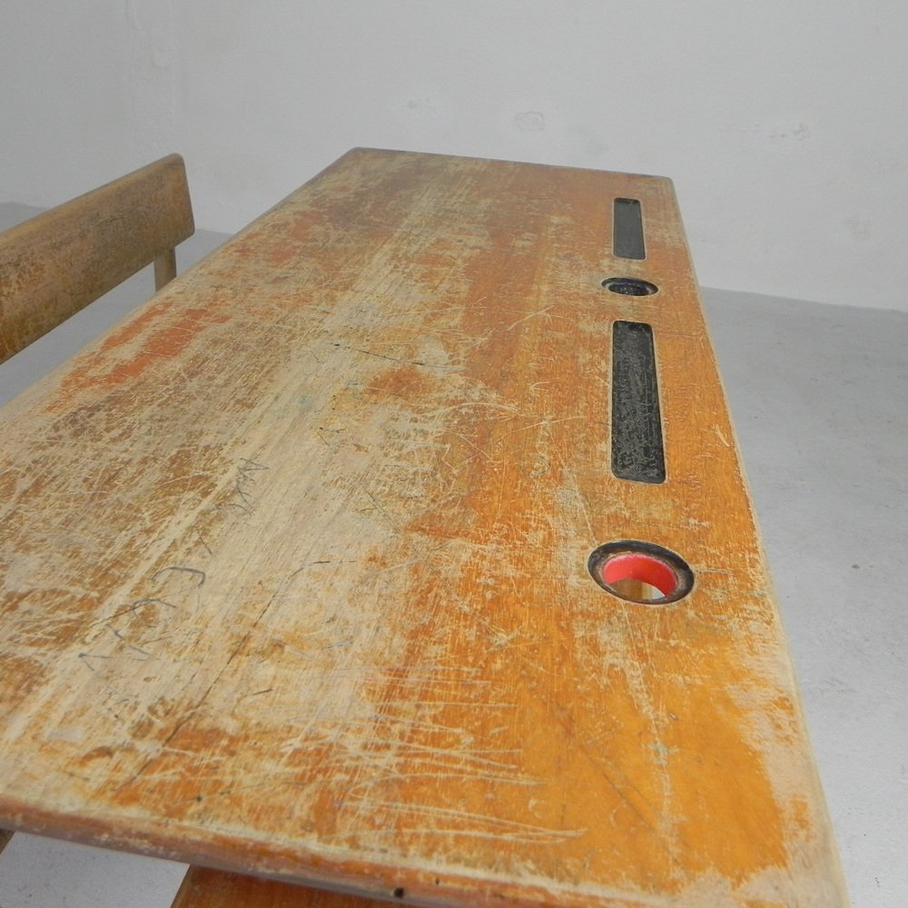 Industrial 2-Person School Desk, 1950s for sale at Pamono