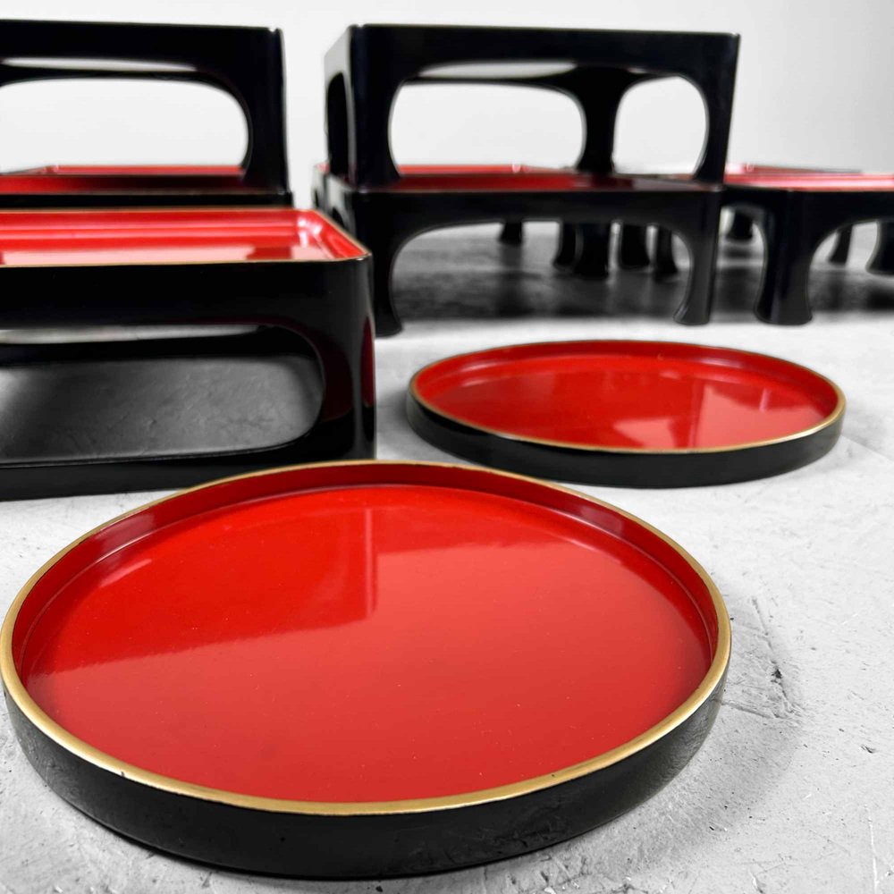 Taishō Period Urushi Lacquerware Serving Tables, Japan, 1920s, Set of ...