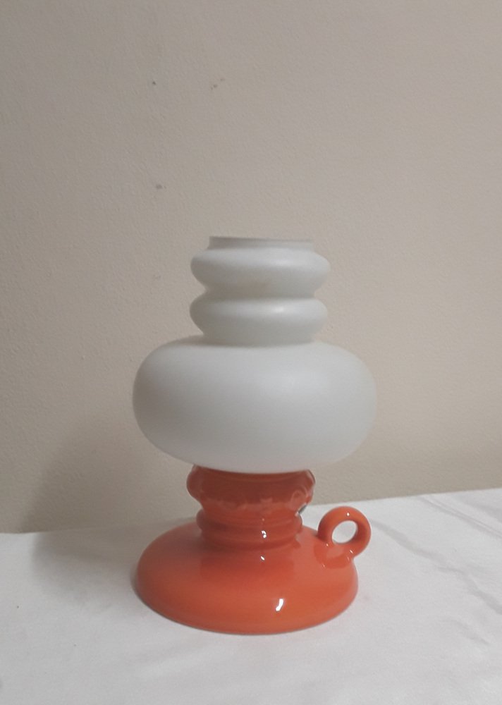 Vintage German Table Lamp in Orange Ceramic with Opac White Glass ...