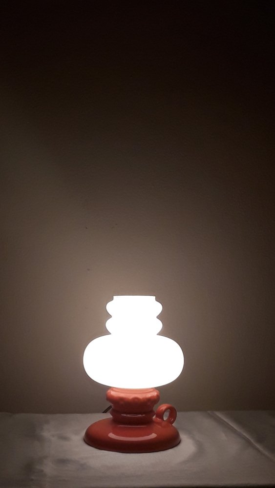 Vintage German Table Lamp in Orange Ceramic with Opac White Glass ...