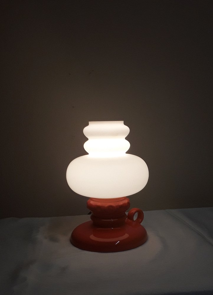 Vintage German Table Lamp in Orange Ceramic with Opac White Glass ...
