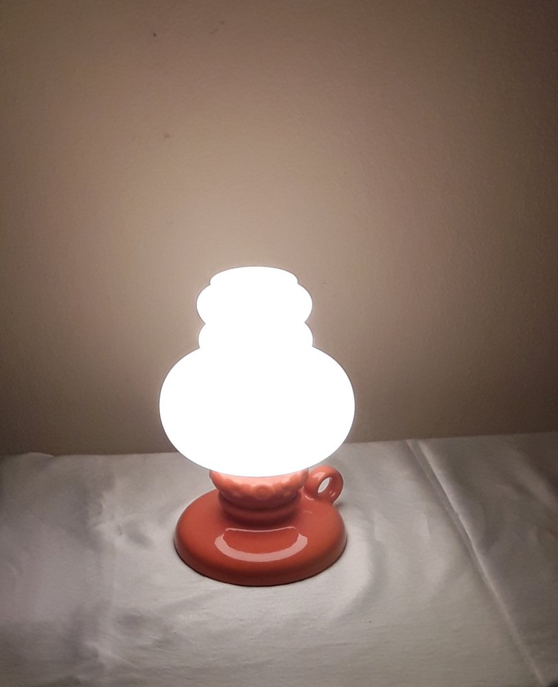 Vintage German Table Lamp in Orange Ceramic with Opac White Glass ...