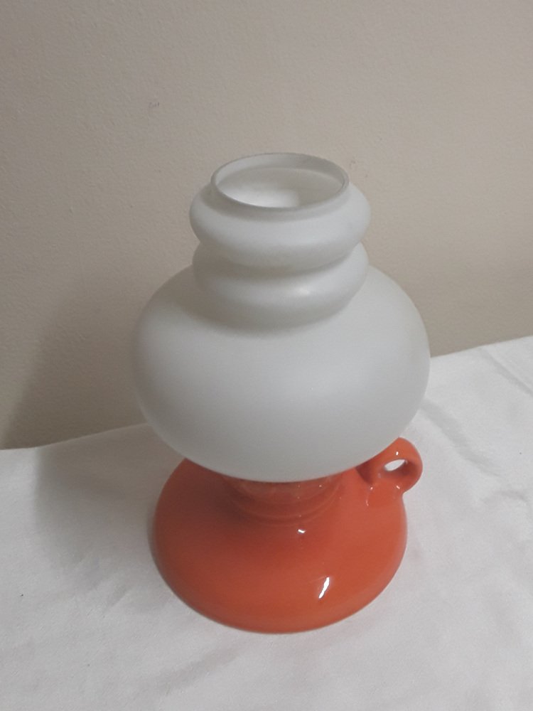 Vintage German Table Lamp in Orange Ceramic with Opac White Glass ...