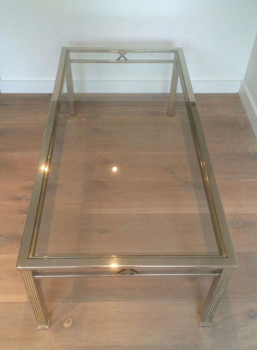 Neoclassical Coffee Table in Chrome and Brass, 1970s for sale at Pamono