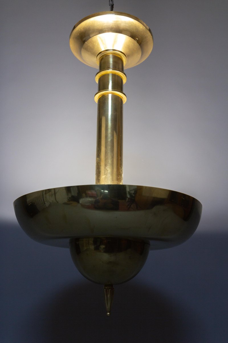 Art Deco Brass Inverted Dome Six-Light Pendant Lamp, Germany, 1930s for ...