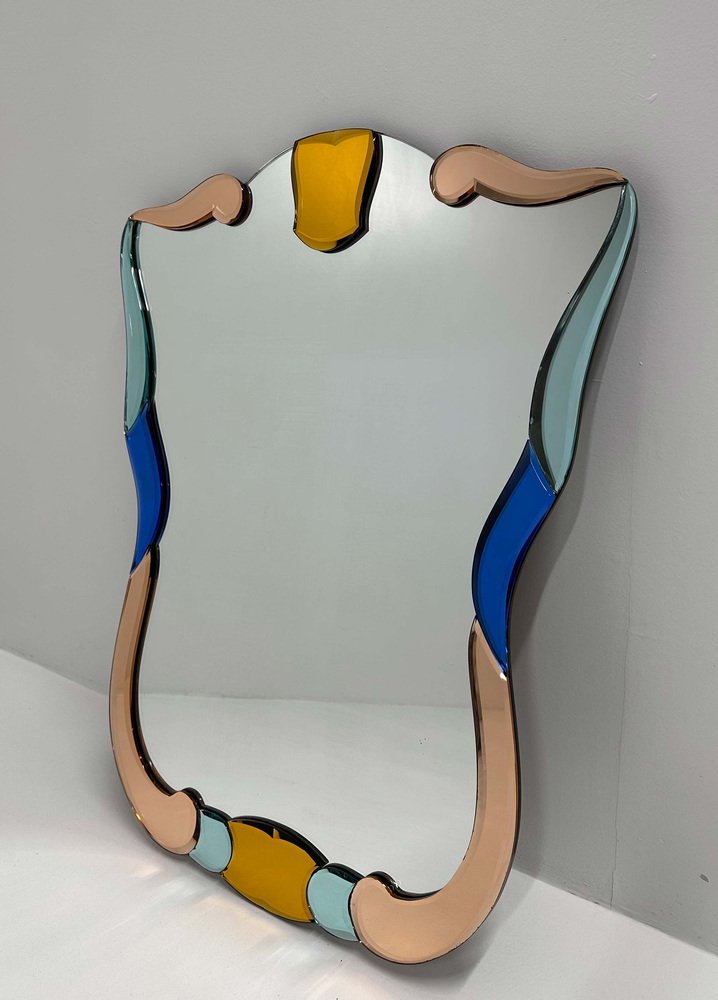 Italian Art Deco Murano Colored Glass Mirror, 1980s for sale at Pamono