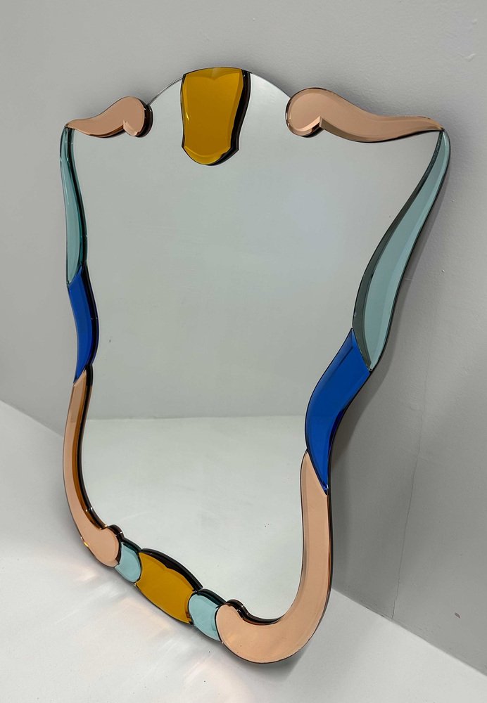 Italian Art Deco Murano Colored Glass Mirror, 1980s for sale at Pamono