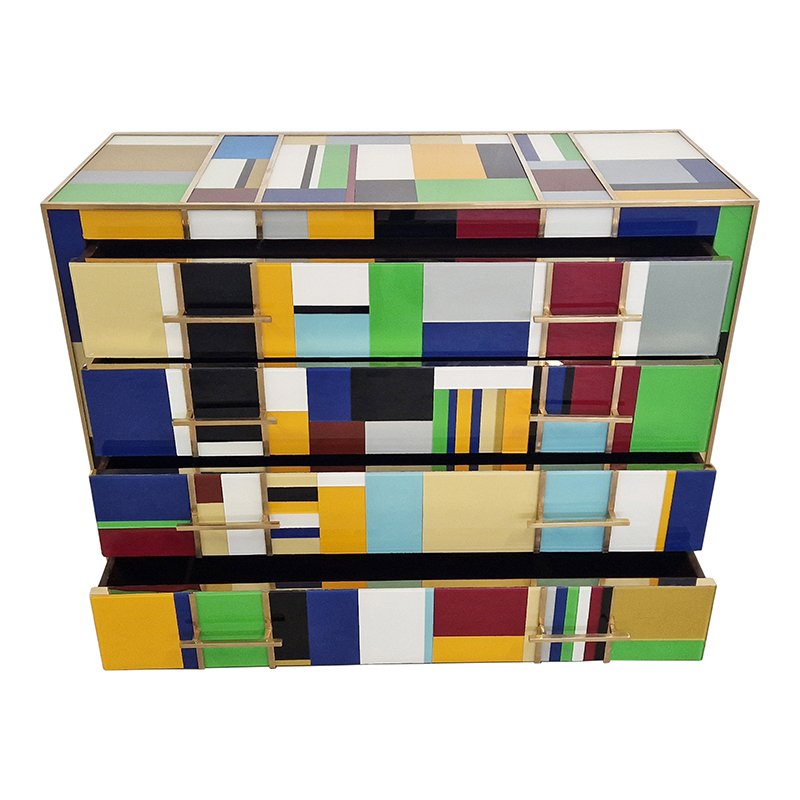 Commode with Multicolored Murano Glass Drawers, 1980s for sale at Pamono