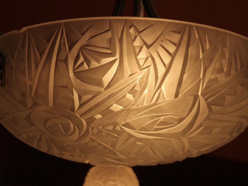 French Art Deco Cubist Ceiling Lamp from Noverdy, 1920s for sale at Pamono