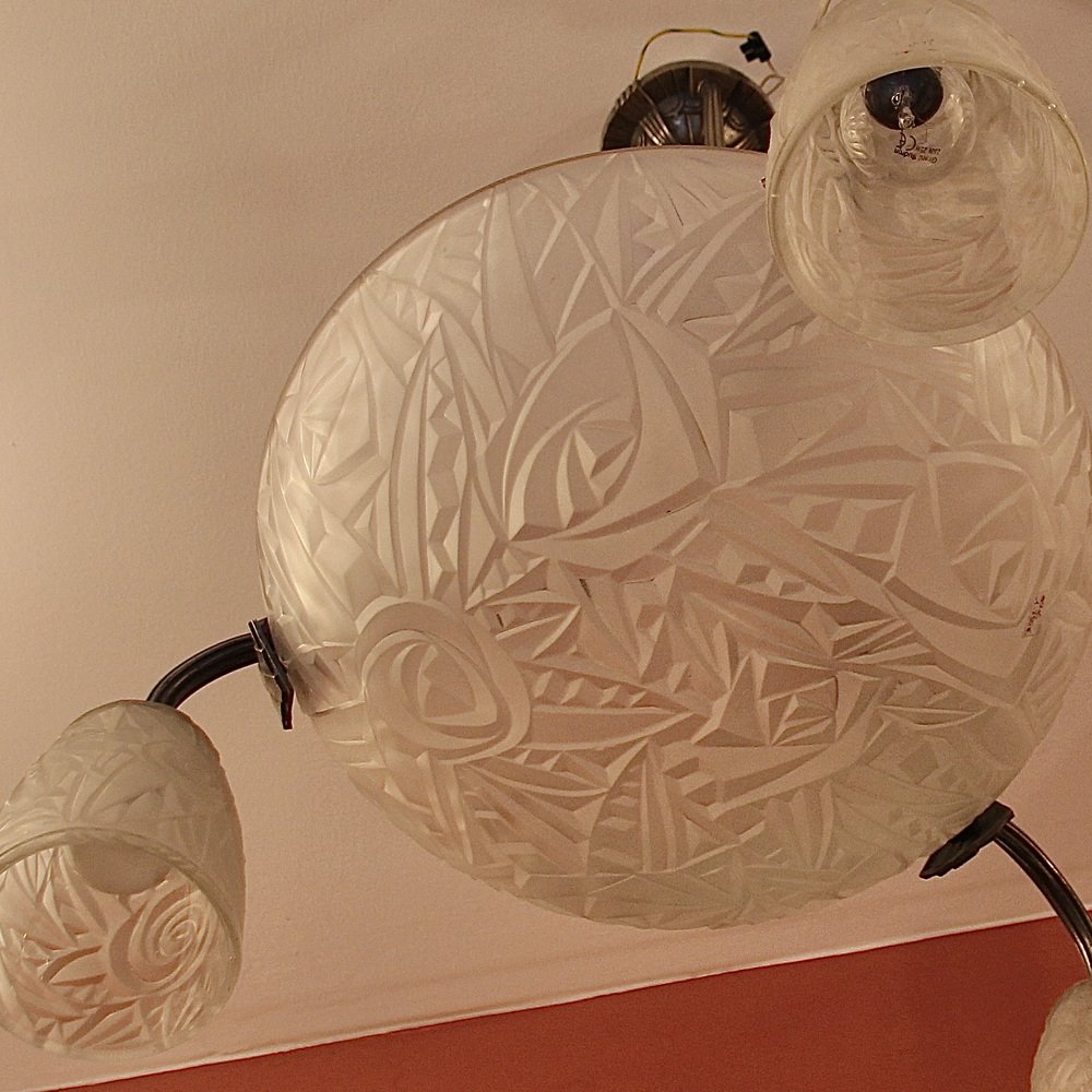 French Art Deco Cubist Ceiling Lamp from Noverdy, 1920s for sale at Pamono