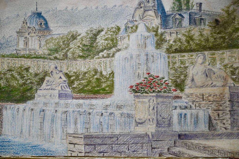 Fountain Scene, 1920s, Drawing, Framed for sale at Pamono