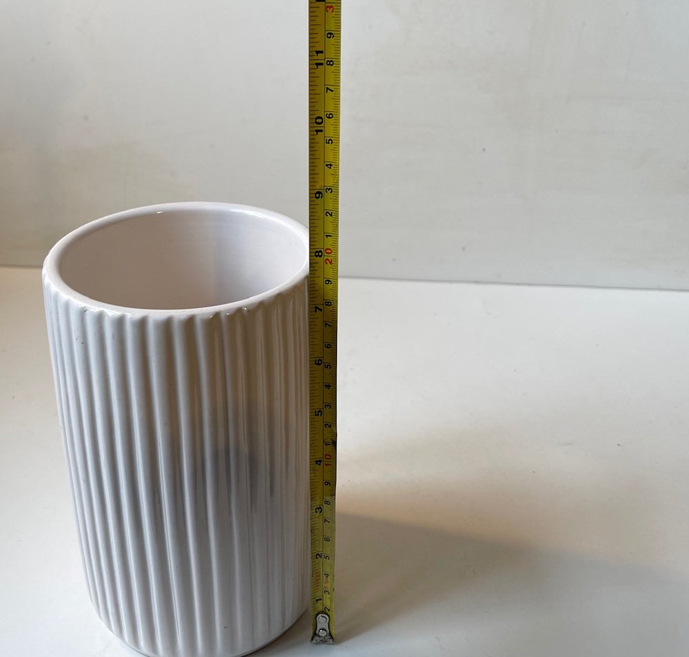 Art Deco Fluted White Ceramic Vase by L. Hjorth, 1940s for sale at Pamono