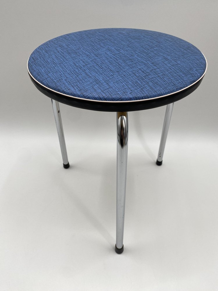 Mid-Century Steel Tube Stool with Blue Synthetic Leather Cover, Germany ...