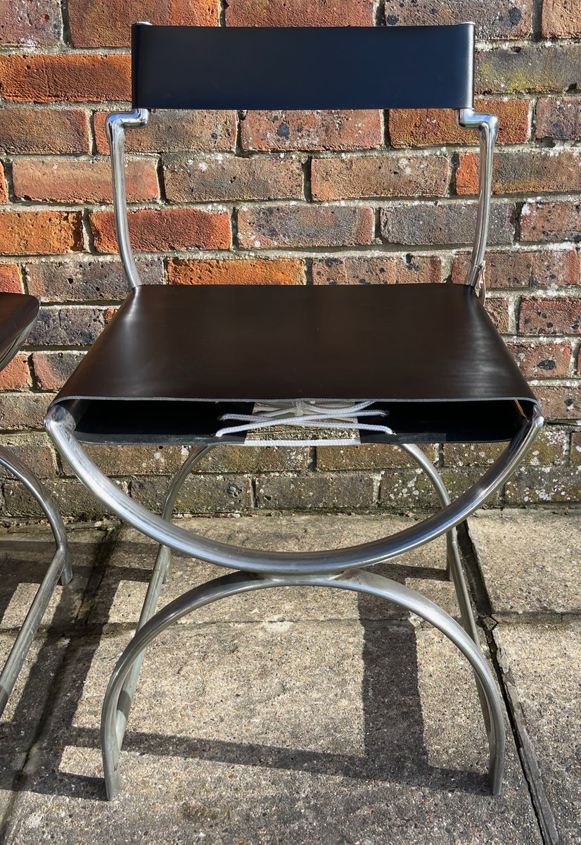 Roman Curule Side Chairs in Chrome-Plated Tubular Steel and Leather by ...