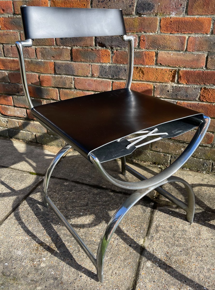 Roman Curule Side Chairs in Chrome-Plated Tubular Steel and Leather by ...