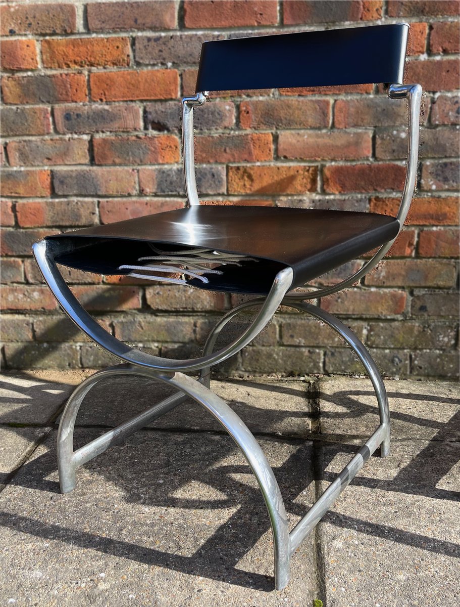 Roman Curule Side Chairs in Chrome-Plated Tubular Steel and Leather by ...